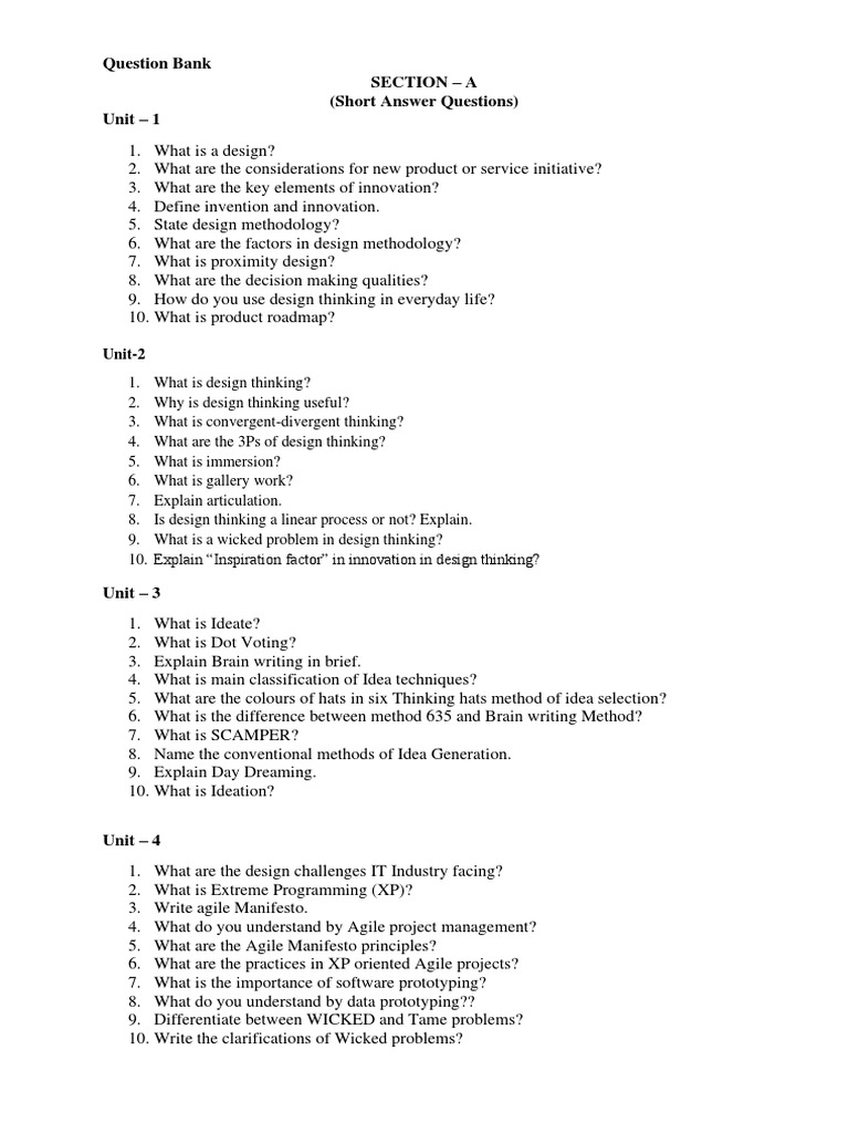 Design Thinking Question Bank | PDF | Design Thinking | Design