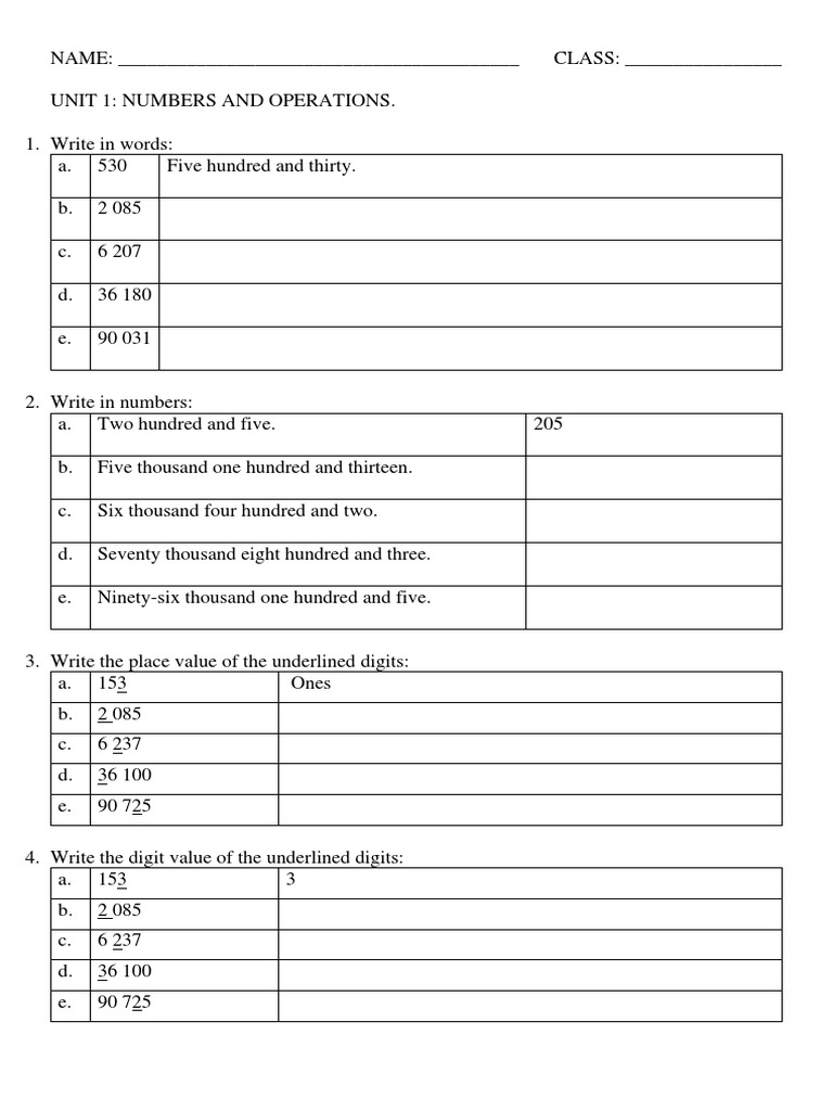 Unit 1 Numbers and Operations Y4 | PDF | Teaching Methods & Materials ...