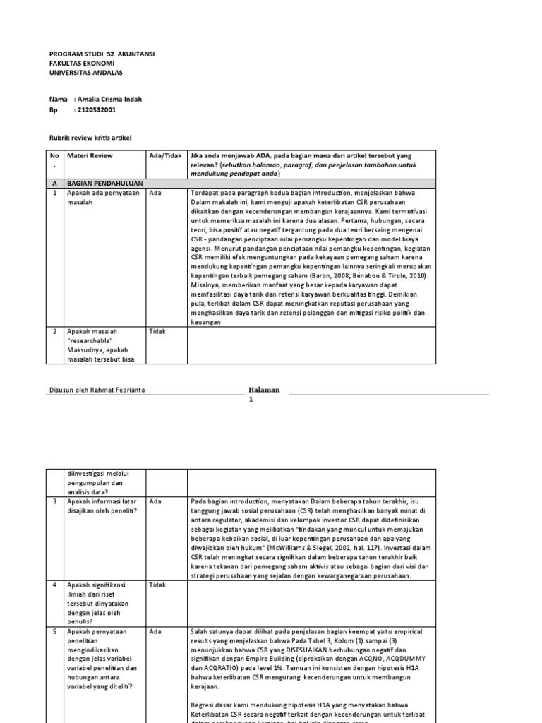 Rubrik Review Kritis Artikel | PDF