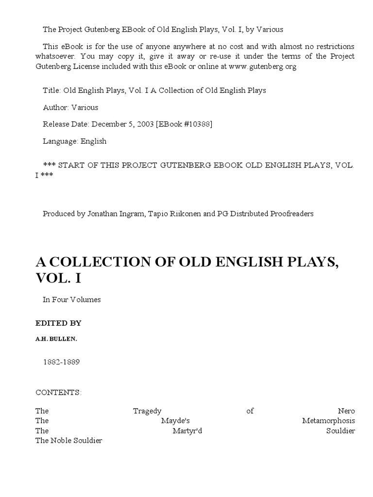 A Collection of Old English Plays 1 | PDF | Nero | Tacitus