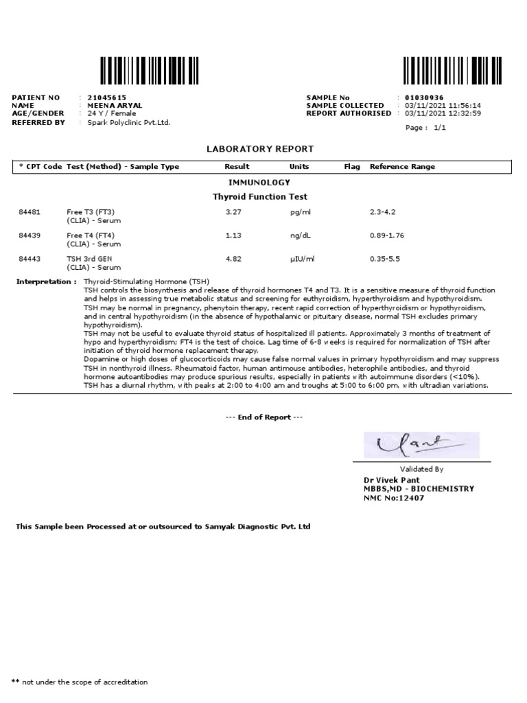 Laboratory Report: Immunology Thyroid Function Test | Download Free PDF ...