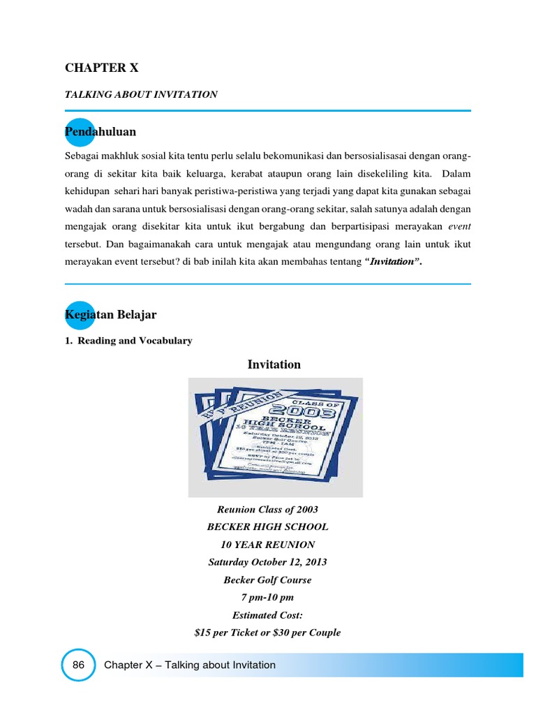 Chapter X - Talking About Invitation | PDF | Sentence (Linguistics ...