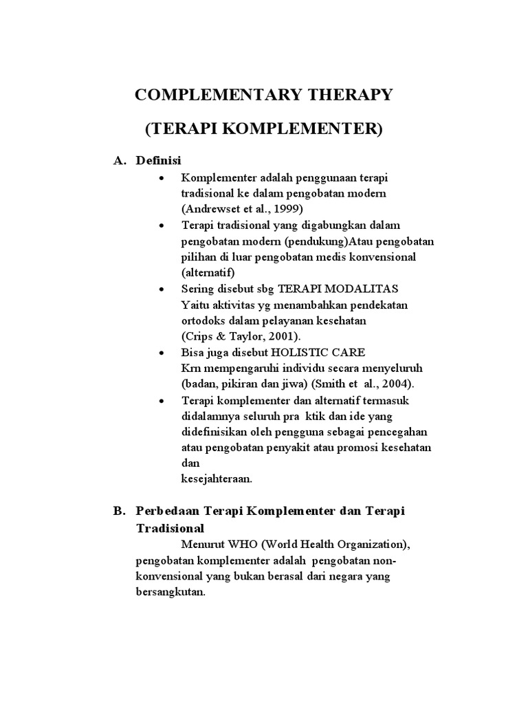 Terapi Komplementer: Definisi dan Manfaat | PDF | Kesehatan Holistik ...