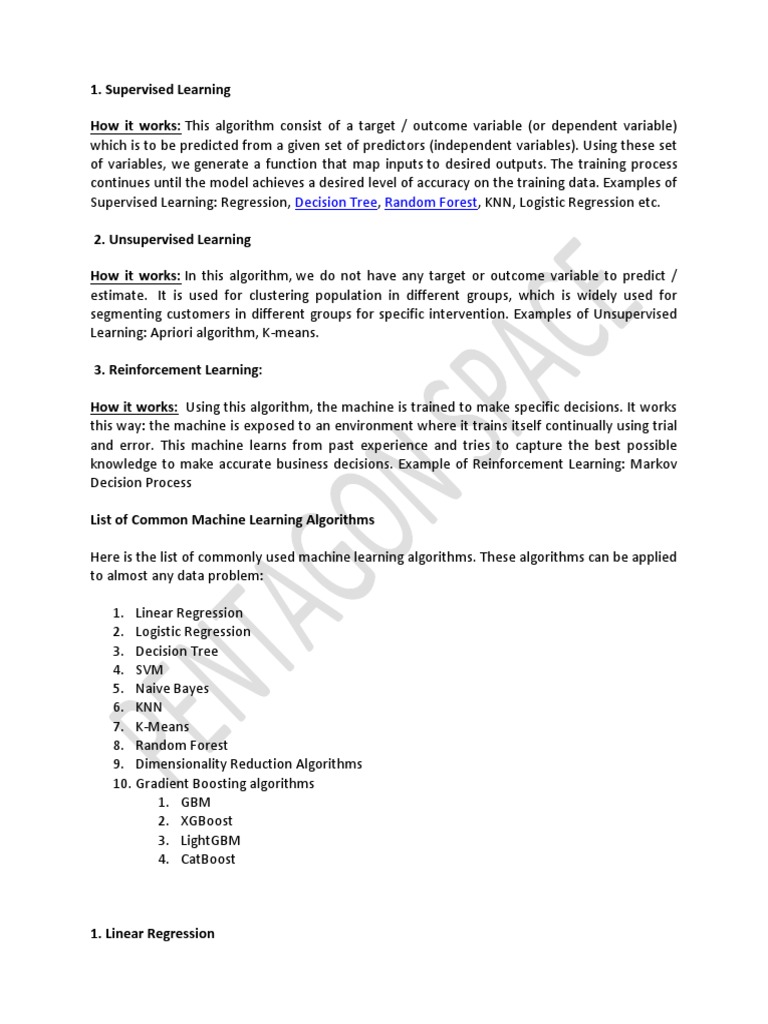 Intro to Machine Learning Algorithms | PDF | Regression Analysis | Errors And Residuals