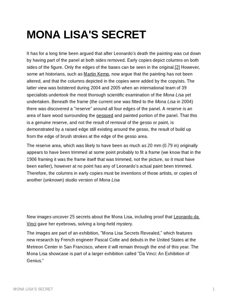 Mona Lisas Secret | PDF | Leonardo Da Vinci | Paintings