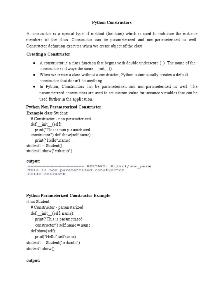 Python Constructors: Def Show (Self) : Print ("Hello",self - Name ...