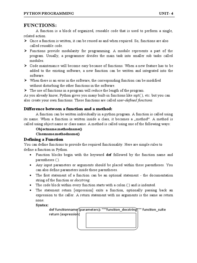 Functions:: Difference Between A Function and A Method | PDF | Parameter (Computer Programming ...
