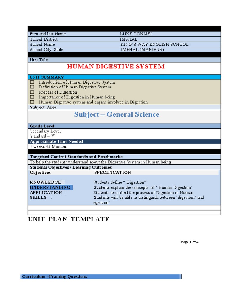Human Digestive System Lesson Template | PDF | Educational Assessment ...