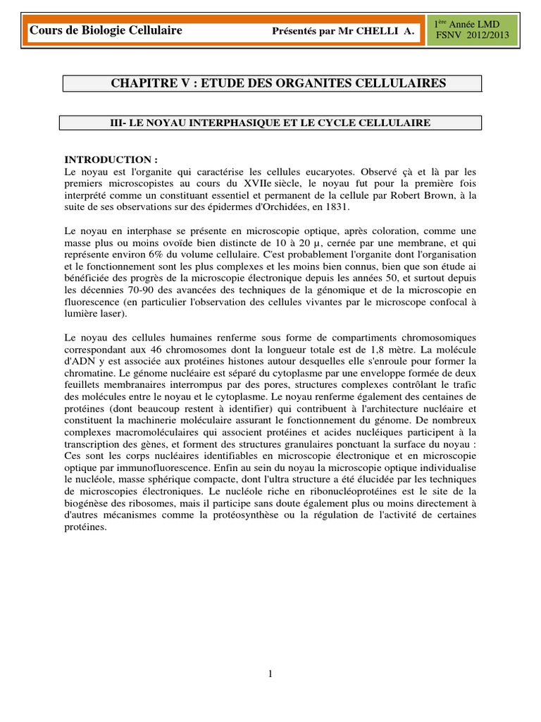 Le noyau interphasique en biologie cellulaire | PDF | Noyau (biologie ...