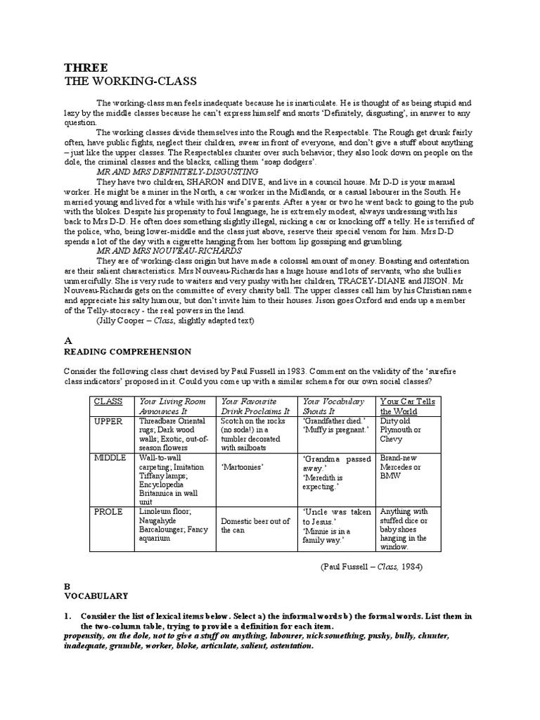 4.3 The Working-Class | PDF | Verb | English Language