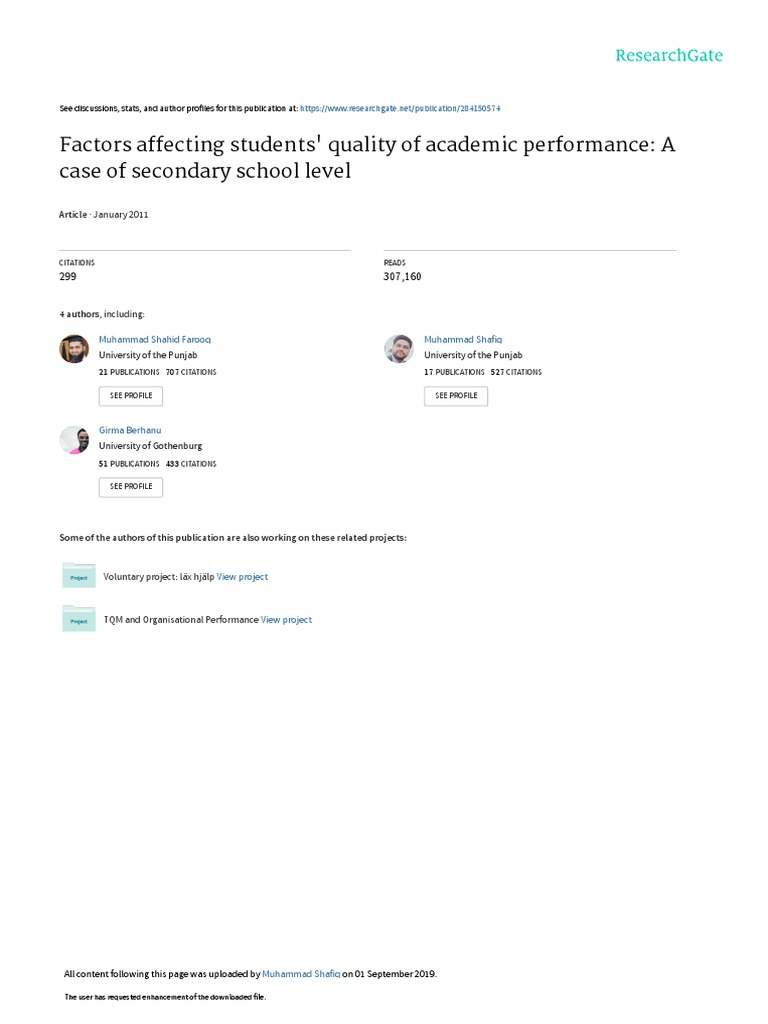 Factors Influencing Secondary School Students' Academic Performance ...