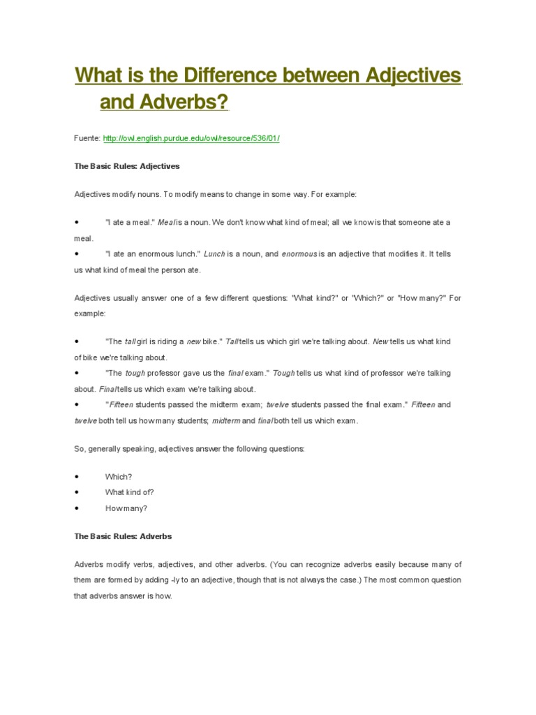 Adjectives vs. Adverbs Explained | PDF | Adverb | Adjective