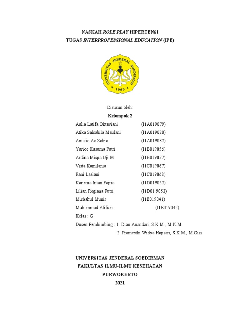 Naskah Role Play IPE - Hipertensi - Kelas G - Kel 2 | PDF