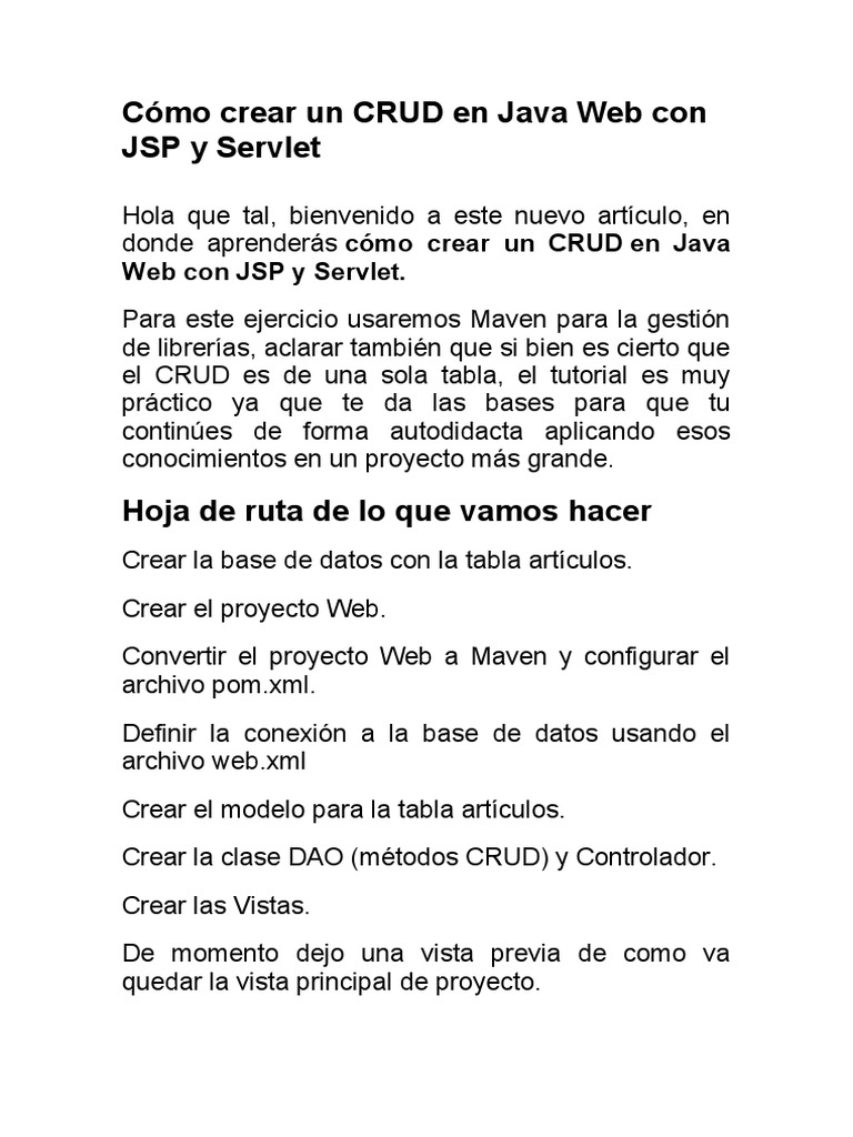 Cómo Crear Un CRUD en Java Web Con JSP y Servlet | PDF | Informática | Solicitudes de ...
