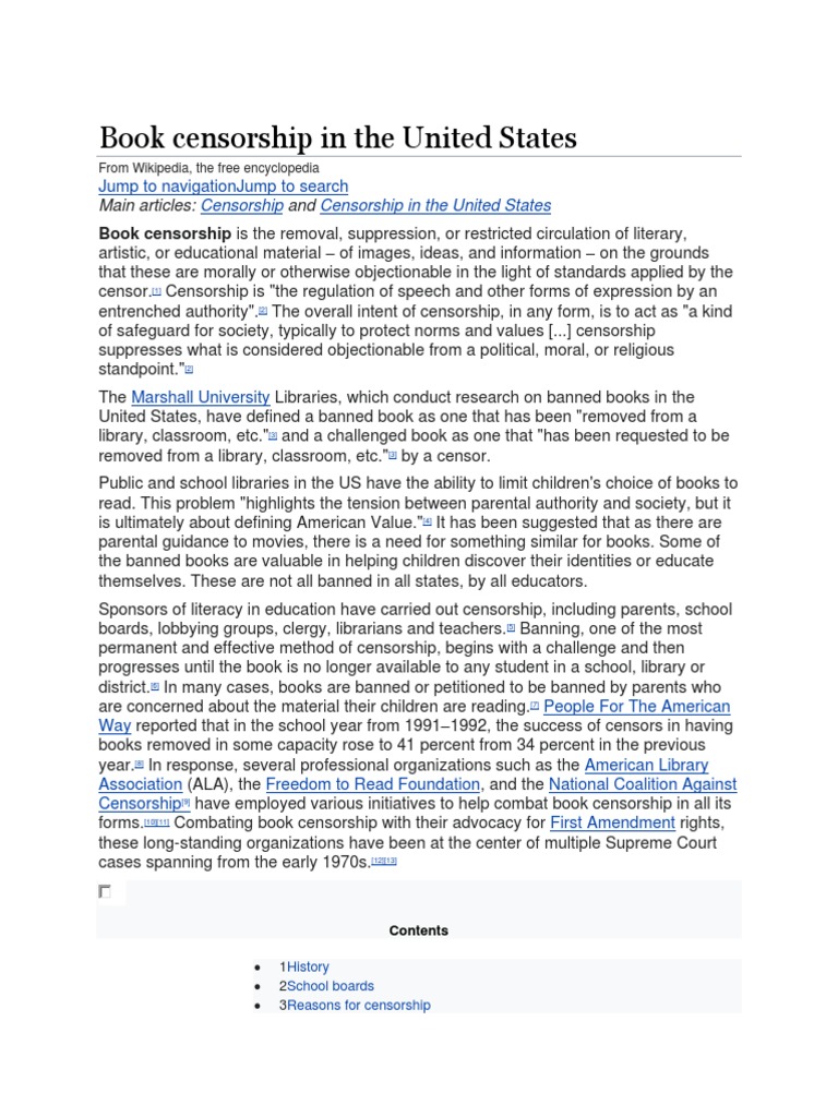 Book Censorship in The United States: Jump To Navigationjump To Search ...