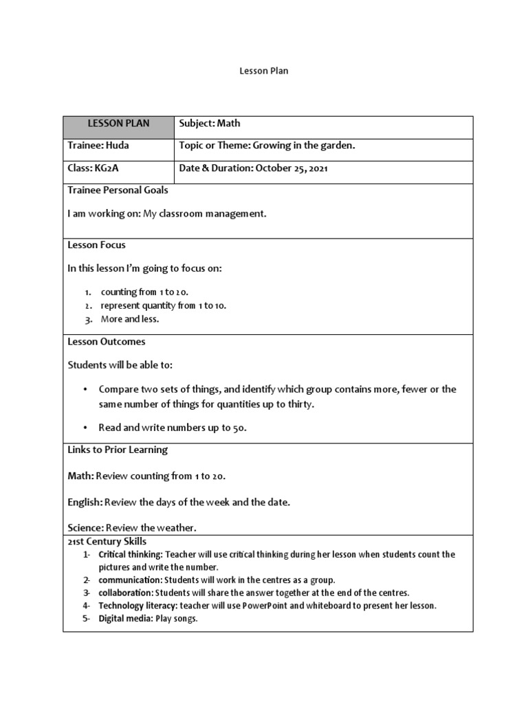 Math Lesson Plan - More and Less | PDF | Lesson Plan | Educational ...