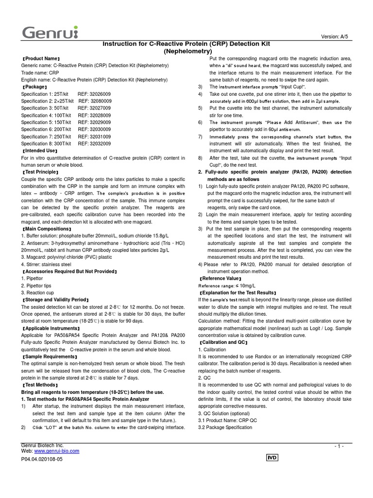 Instruction For C-Reactive Protein (CRP) Detection Kit (Nephelometry ...