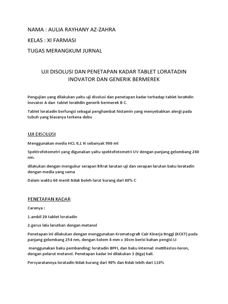 Uji Disolusi Tablet Loradin | PDF