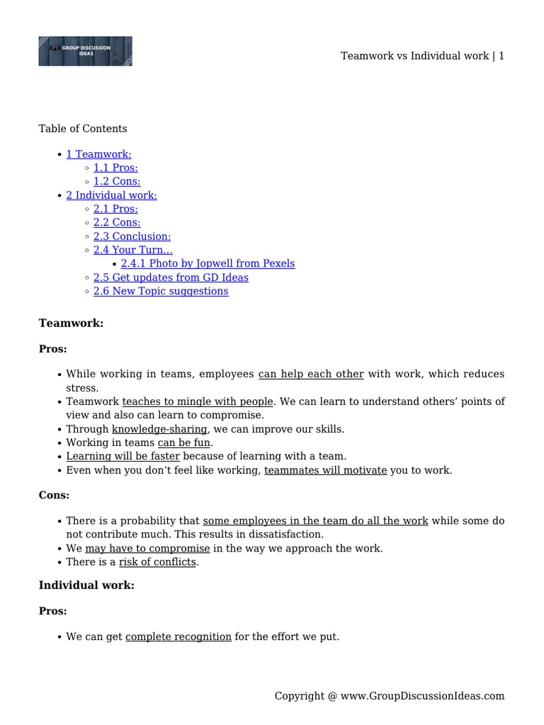 Teamwork Vs Individual Work | Download Free PDF | Behavioural Sciences ...