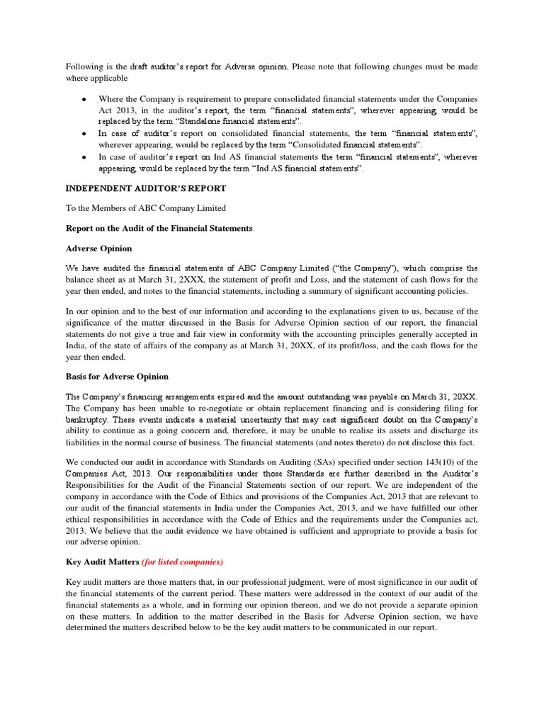 Independent Auditor'S Report: (For Listed Companies) | Download Free ...