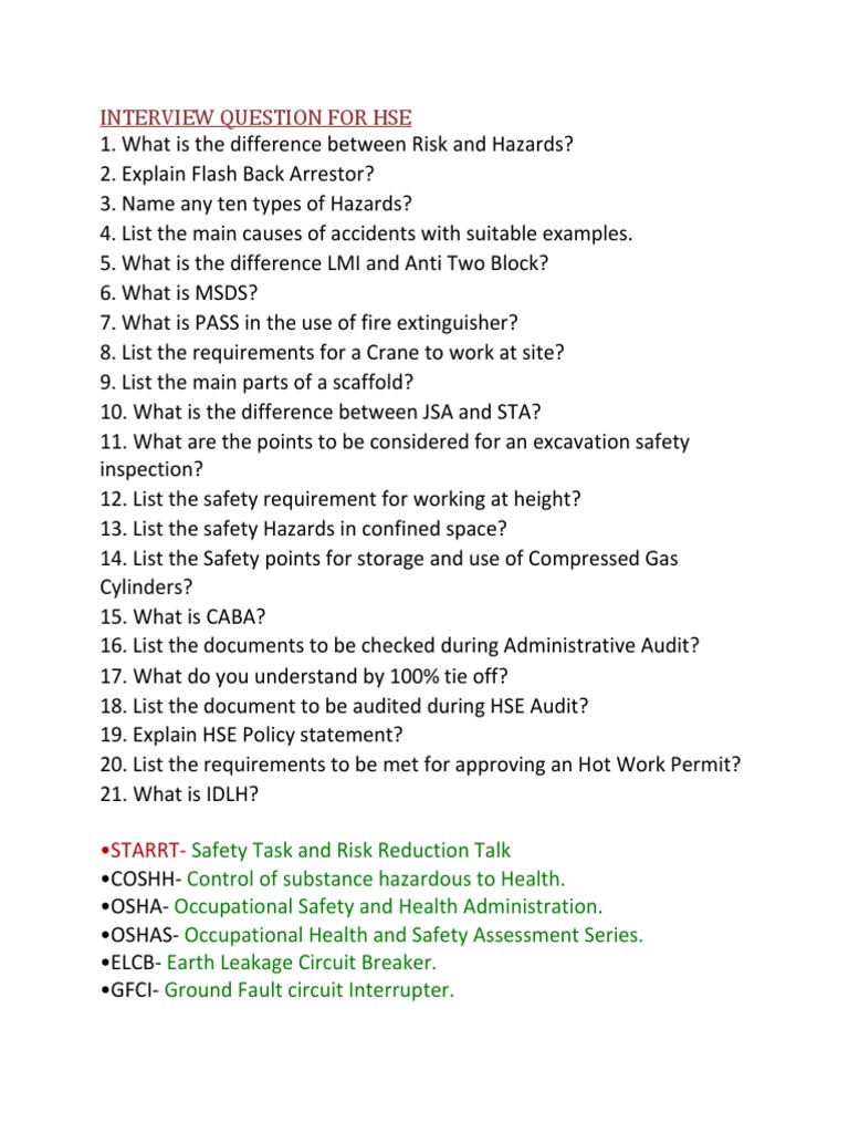 HSE Interview Questions & Answer | PDF | Personal Protective Equipment ...