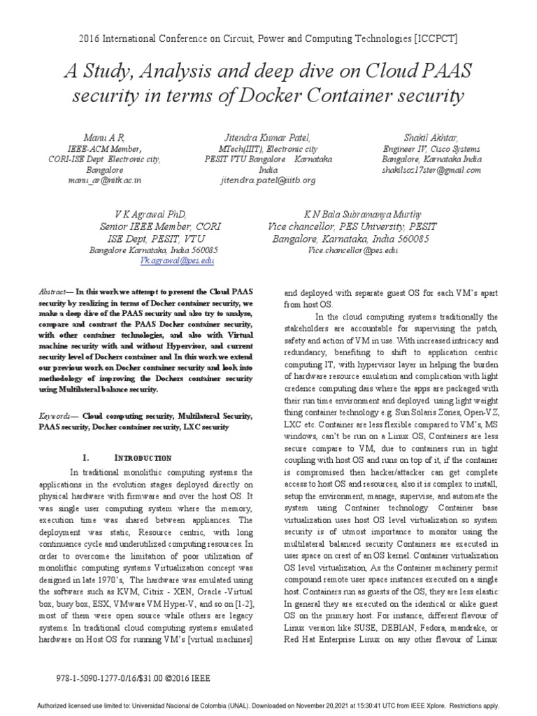 A Study Analysis and Deep Dive On Cloud PAAS Security in Terms of Docker Container Security ...