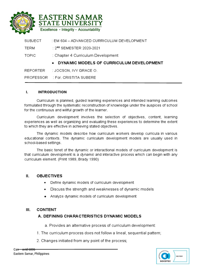 Dynamic Curriculum Models | PDF | Curriculum | Educational Assessment