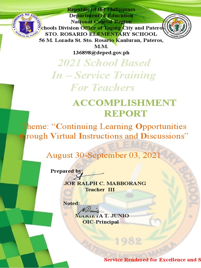 Accomplishment Report Inset 21-22 | PDF | Teachers | Learning