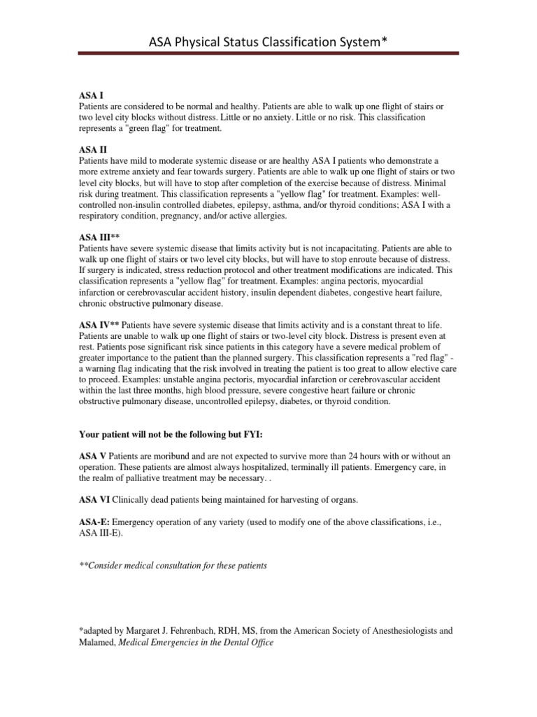 Asa Physical Status Classification System | PDF | Myocardial Infarction ...