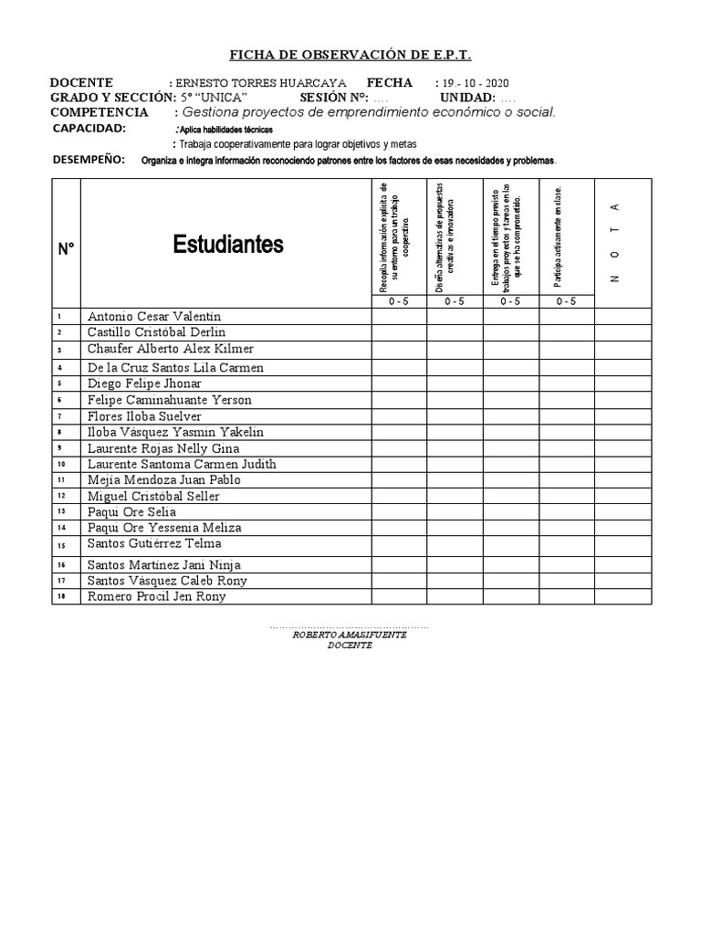 Ficha de Observacion EPT. | PDF