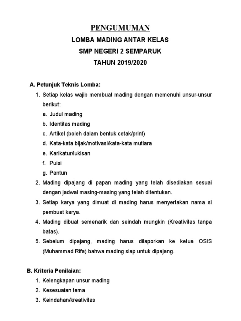 Juknis Lomba Mading Antar Kelas SMP | PDF