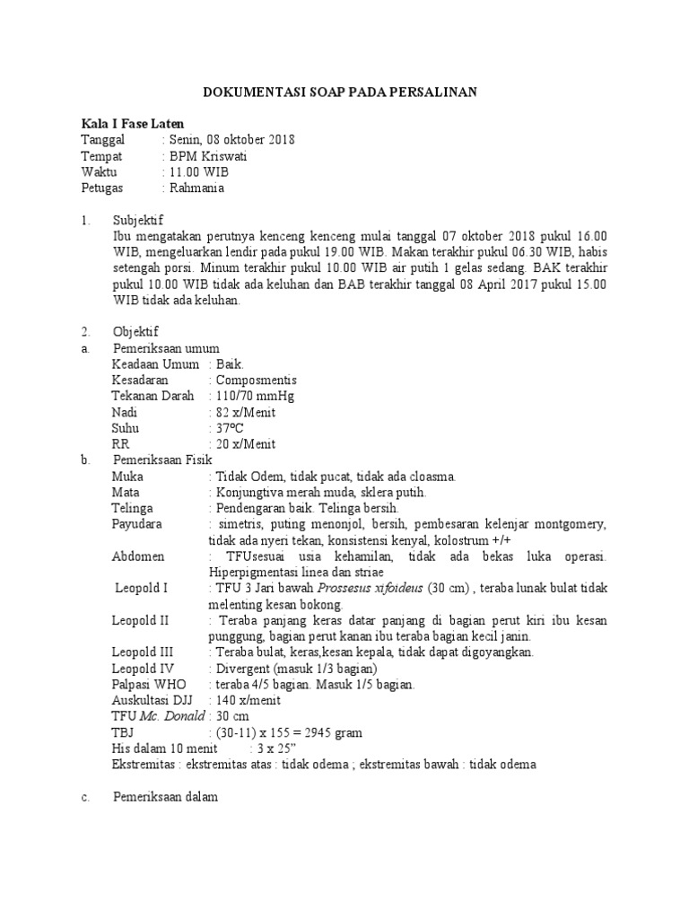 SOAP Persalinan | PDF