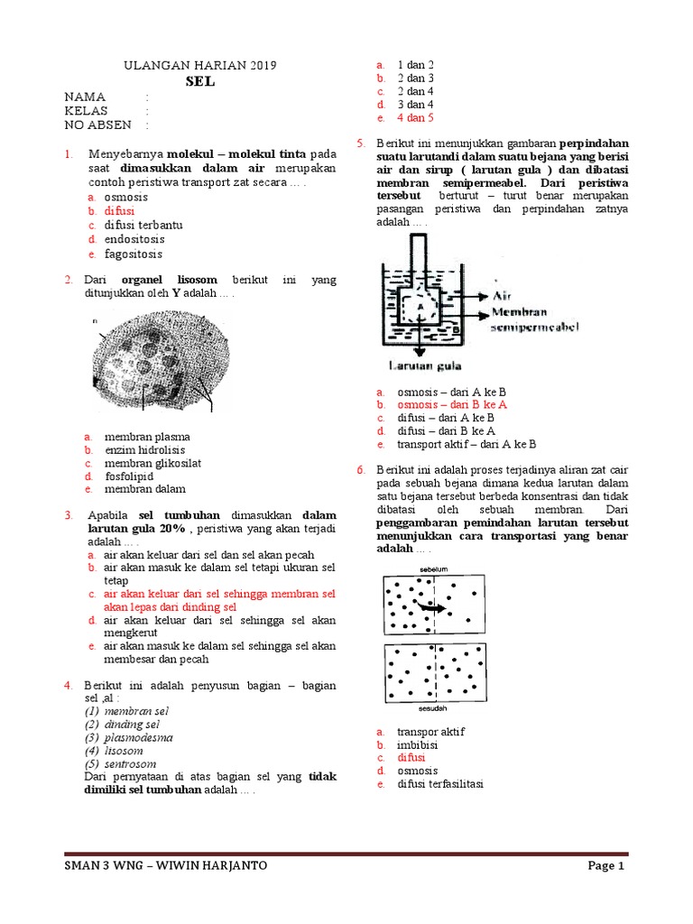 Soal Uh Pilgan Sel Jadi 2020 Plus Kunci | PDF