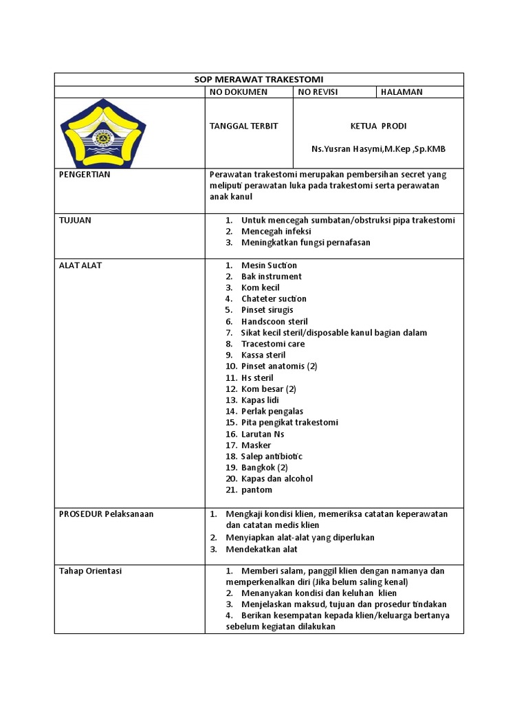 SOP MERAWAT TRAKESTOMI Dan PERAWATN WSD | PDF