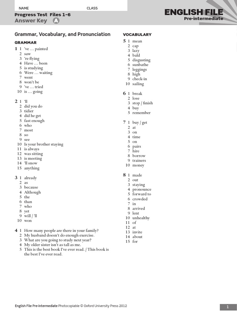 English File: Answer Key | PDF | English Language | Vocabulary