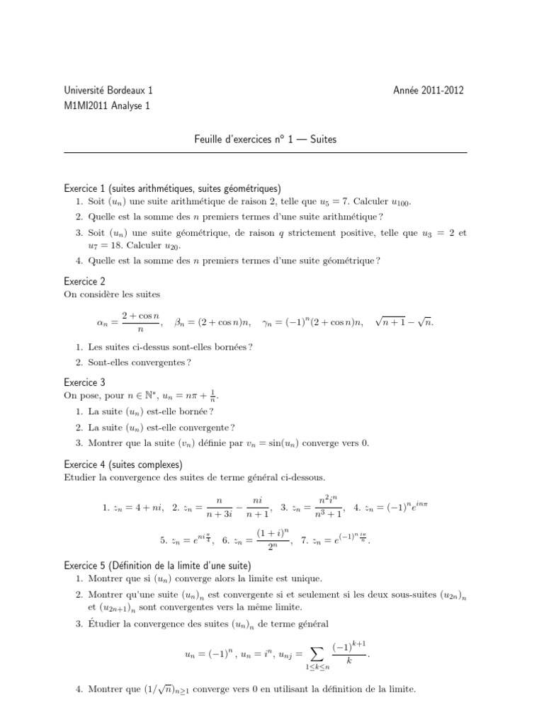 TD1 Analyse1 | PDF | Limite (mathématiques) | Objets mathématiques