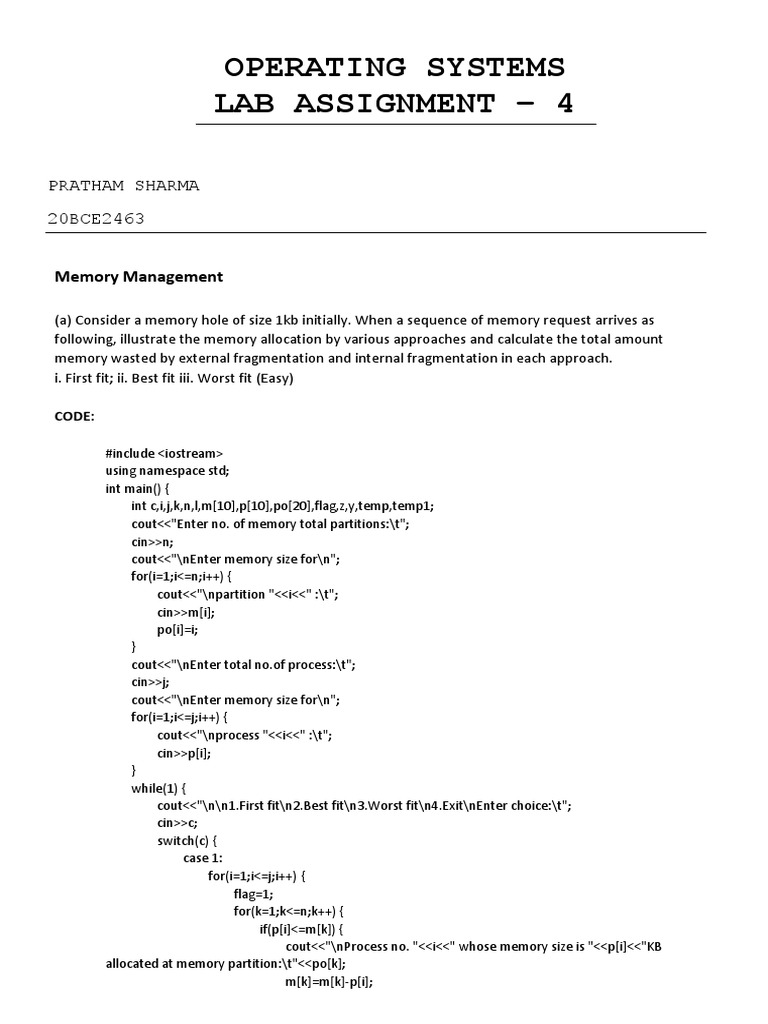 Operating Systems Lab Assignment - 4: Pratham Sharma 20BCE2463 ...