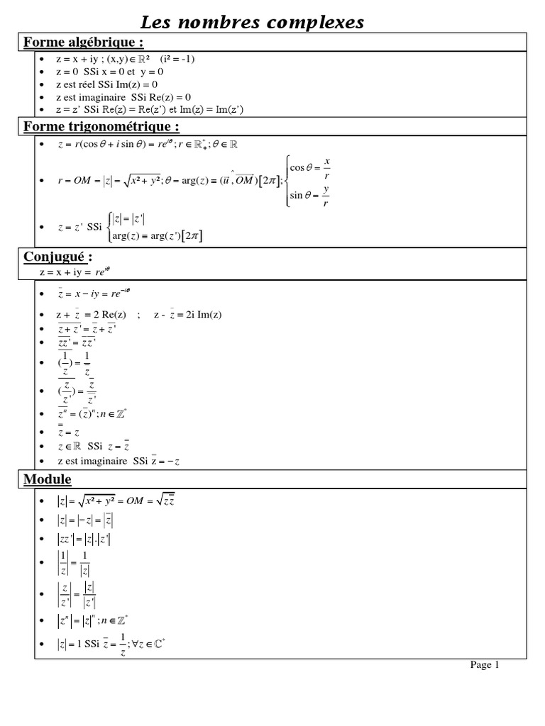 Révision Les Nombres Complexes | PDF | Nombre complexe | Zéro d'une fonction