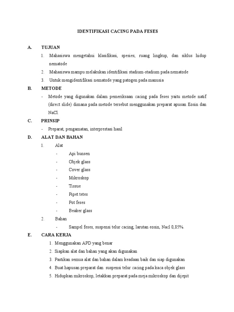 Identifikasi Cacing Pada Feses | PDF
