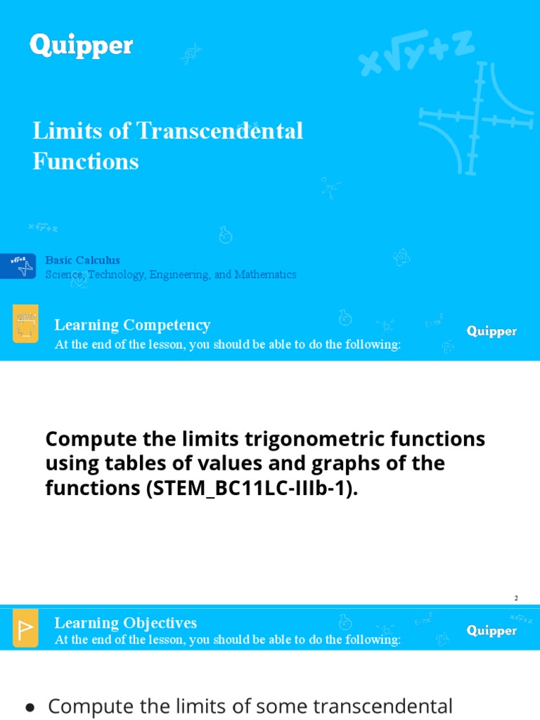 Limits Of Transcendental Functions Capstone Project Basic Calculus Pdf Function