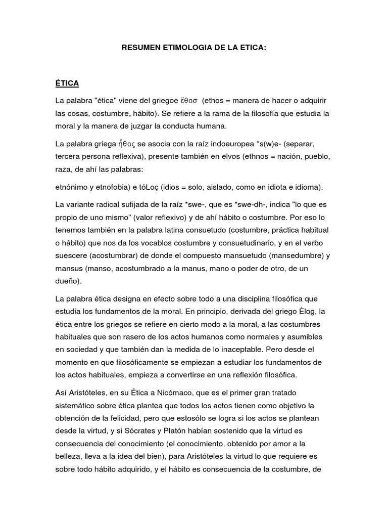 Etimologia de La Etica | PDF | Moralidad | Etica Aplicada