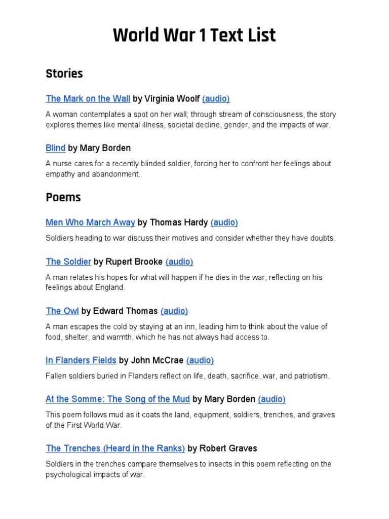 World War 1 Text List | PDF