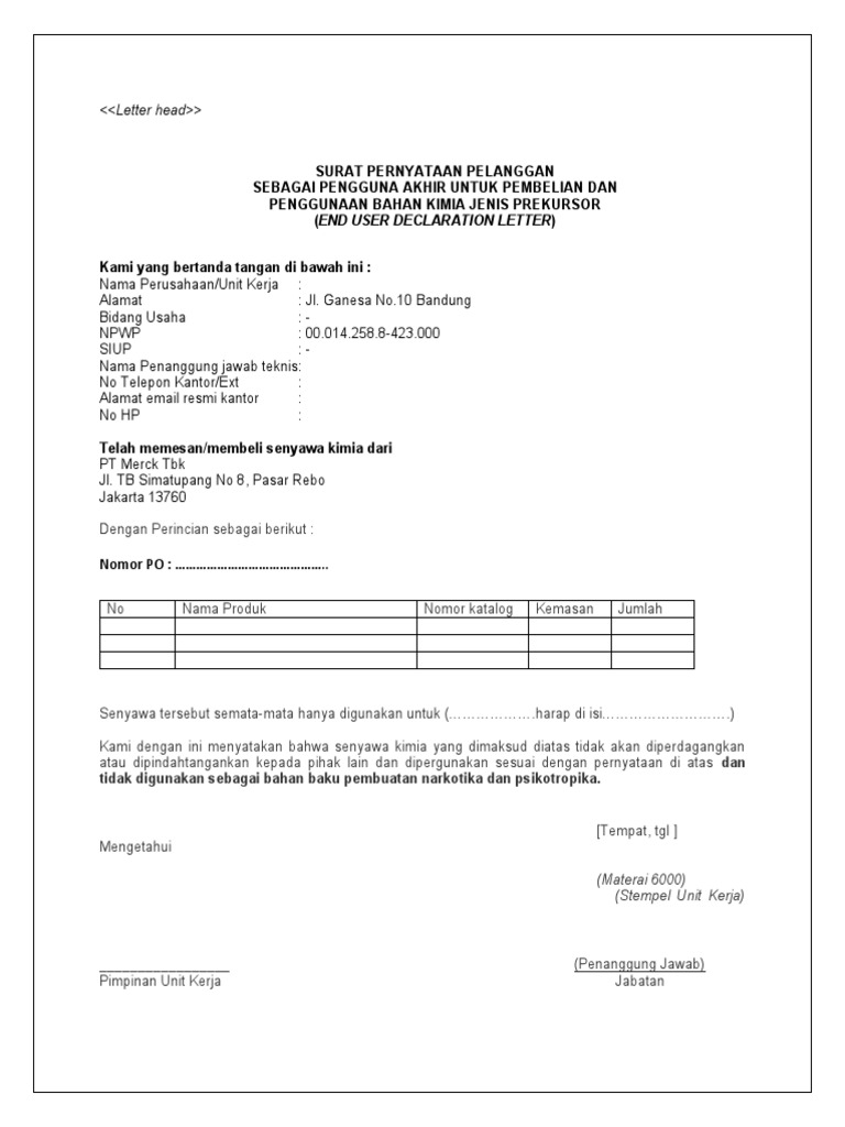 End User Declaration Letter | PDF