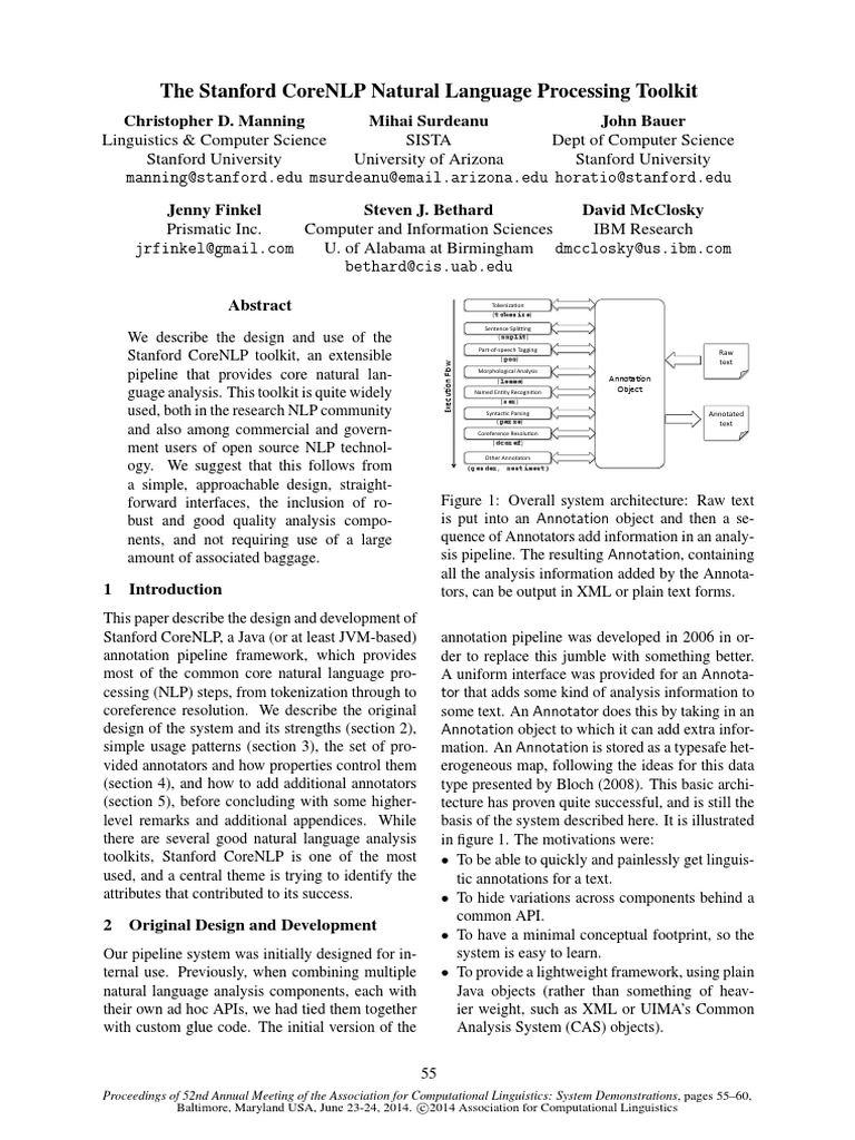 The Stanford Corenlp Natural Language Processing Toolkit: Annota) On Object | PDF | Parsing | Xml