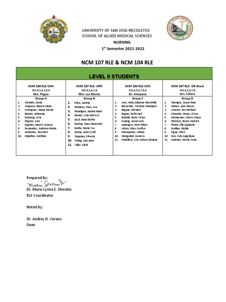 NCM 107 Rle & NCM 104 Rle: Level Ii Students | PDF