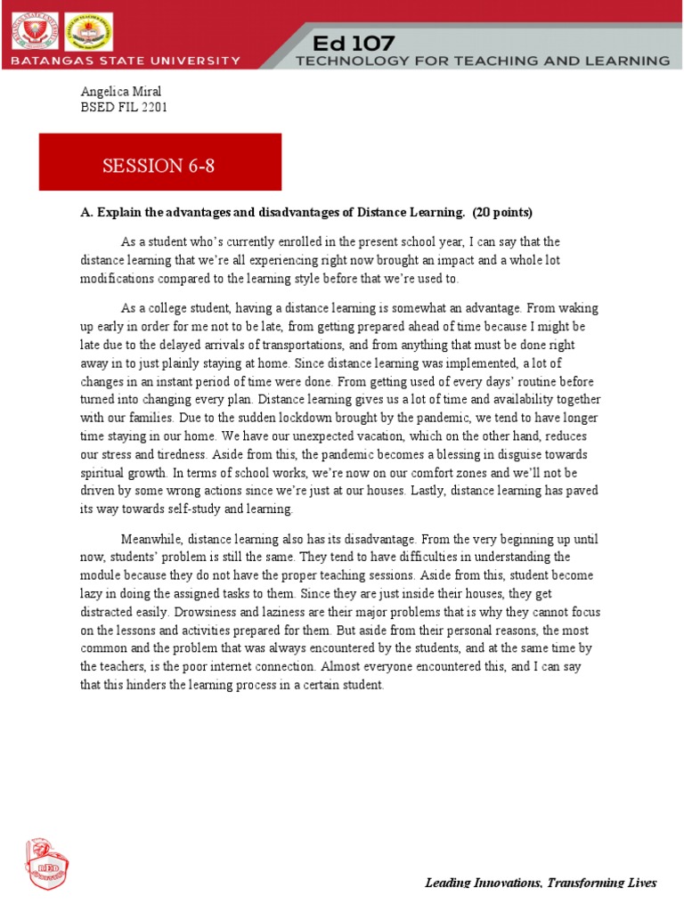 Advantage & Disadvantage of Distance Learning | PDF | Learning | Experience