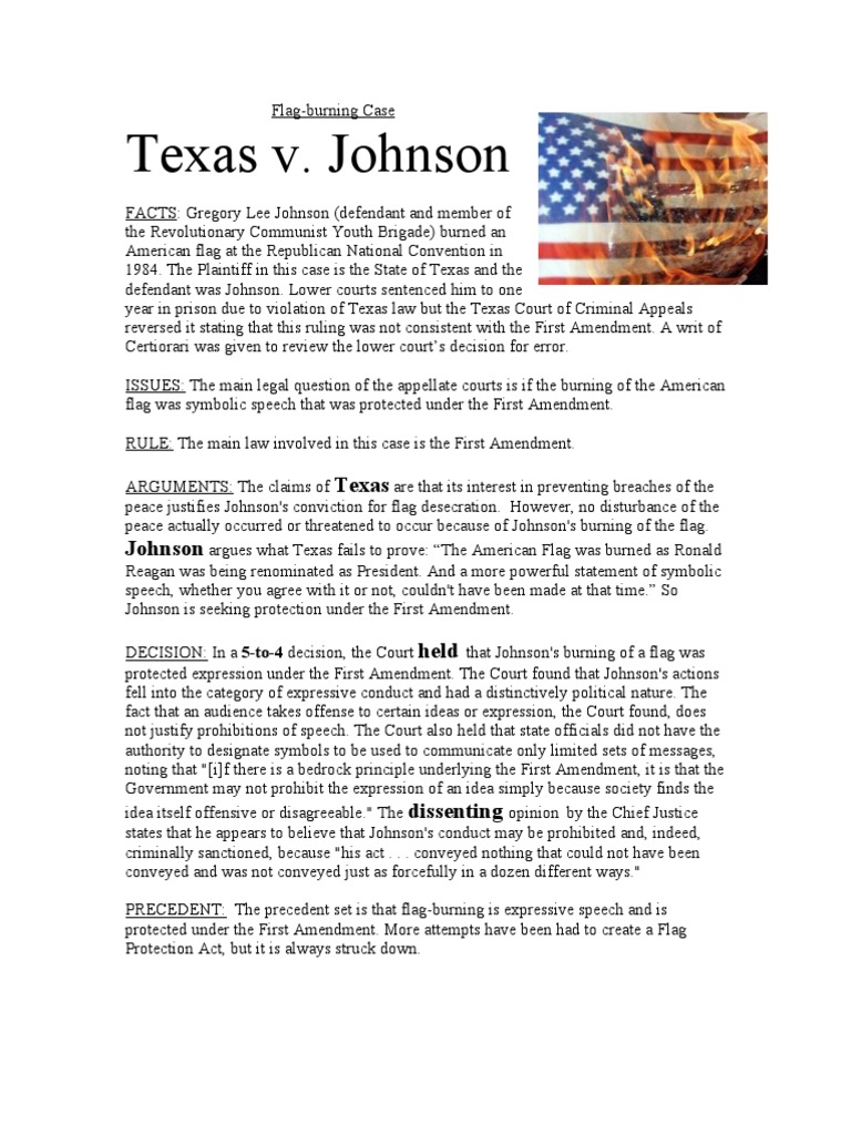 Texas v Johnson | First Amendment To The United States Constitution ...