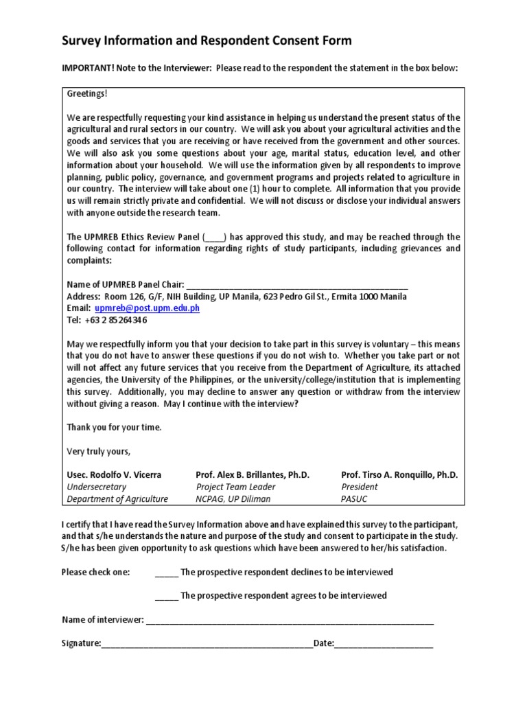 Survey Information and Respondent Consent Form | Download Free PDF ...