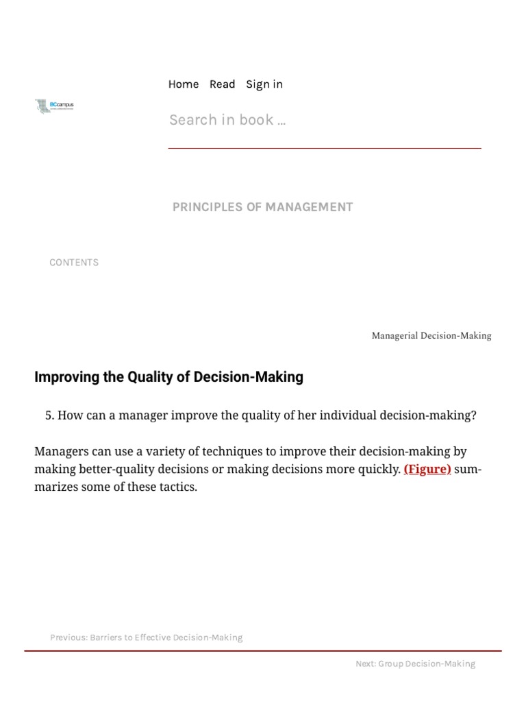 Improving The Quality of Decision-Making - Principles of Management ...