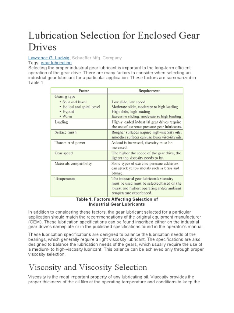 Lubrication Selection For Enclosed Gear Drives | PDF | Lubricant | Gear